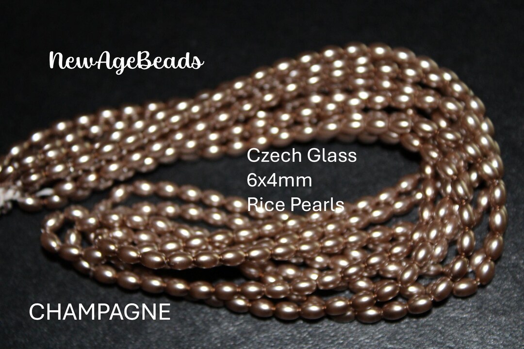 5 Strands Czech Glass Rice Pearls 6x4mm Champagne Beads 17 -1/4 Inches ...