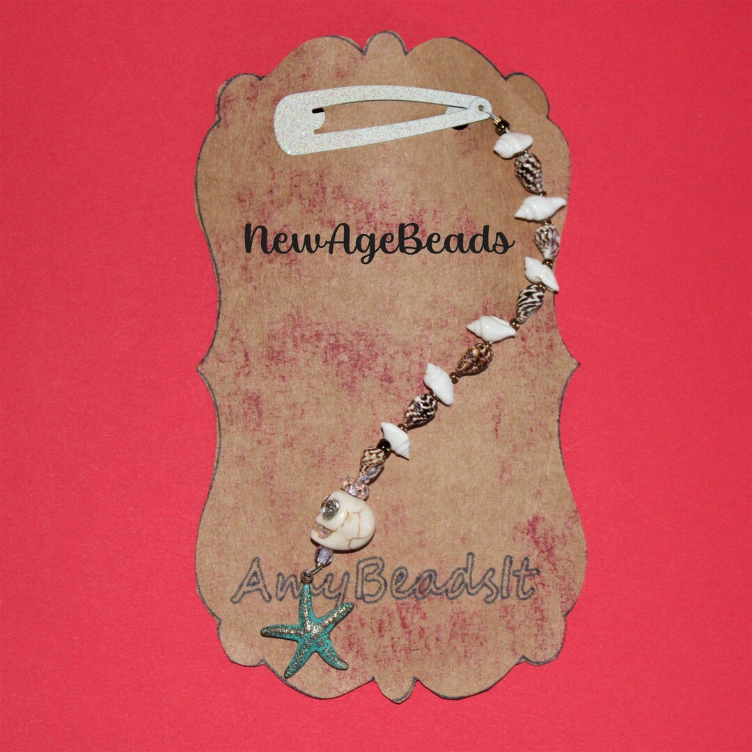Pirate White Skull Bling Eyes, Conch Seashells and Verdigris Starfish ...