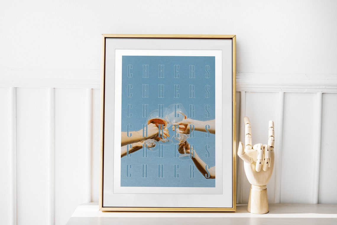 Cheers Poster | Minimalist Retro Digital Art | Bar Cart Decor | Digital ...