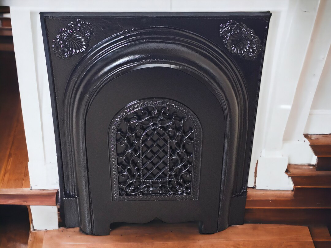 Antique Victorian Arched Ornate Cast Iron Fireplace Surround & Cover ...