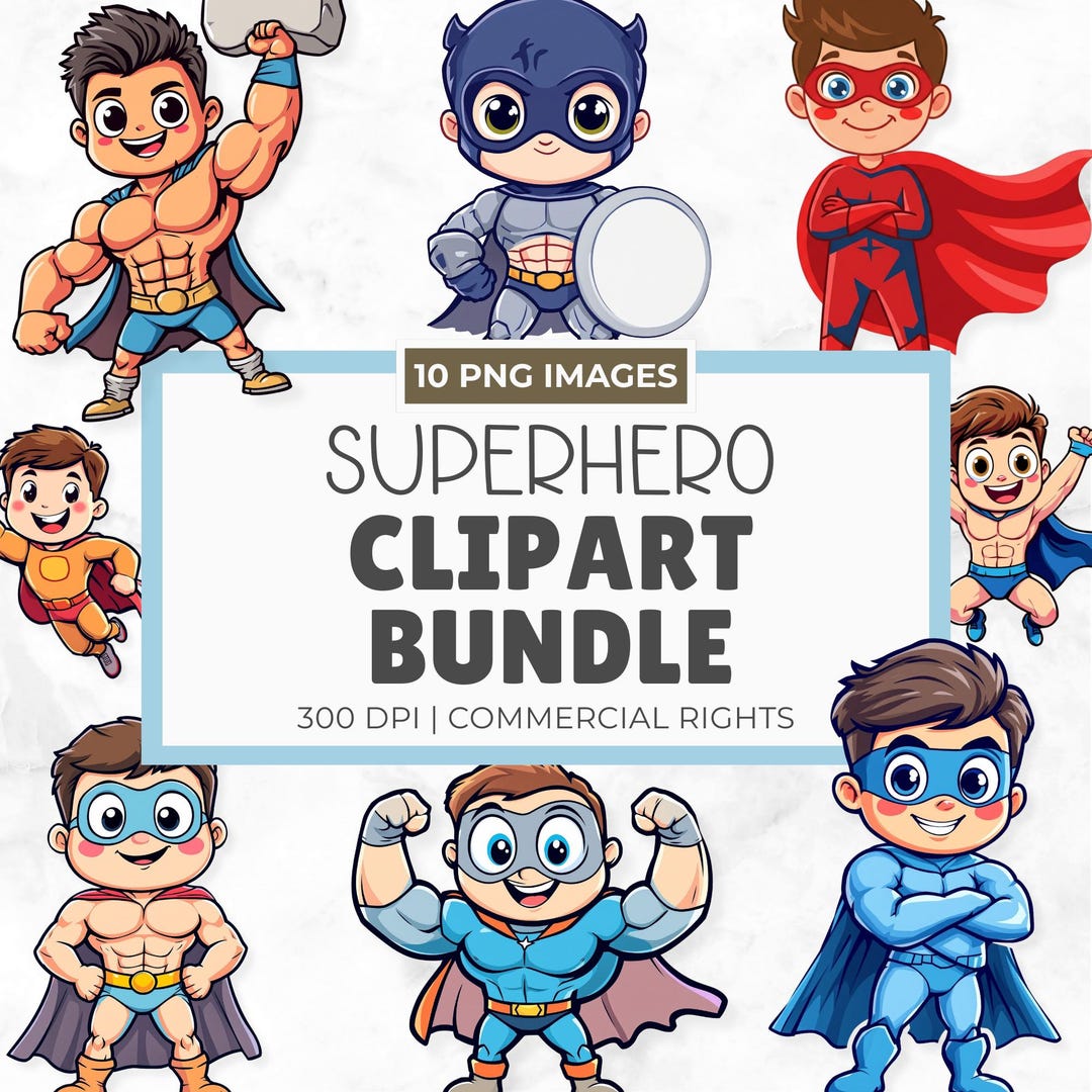 Superhero Boy Clipart | 10 Kid-friendly Cartoon PNG Images - Etsy