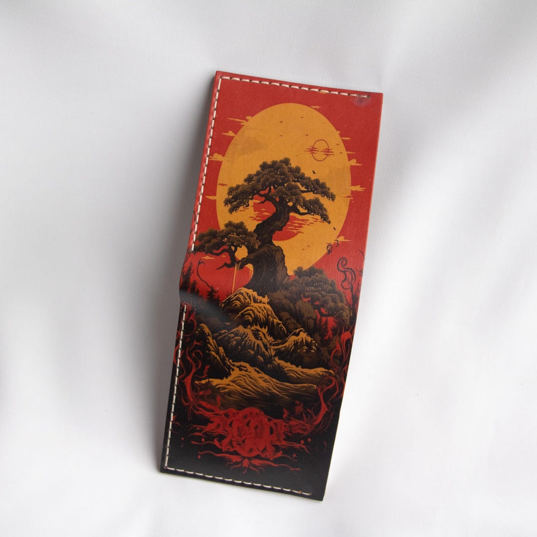 Personalized Leather Wallet Japanese Tree Design Unique Gift for Him ...