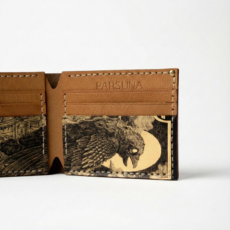 The Mystic Raven Gold Leaf Wallet | Gothic Crow Art Leather Bifold ...