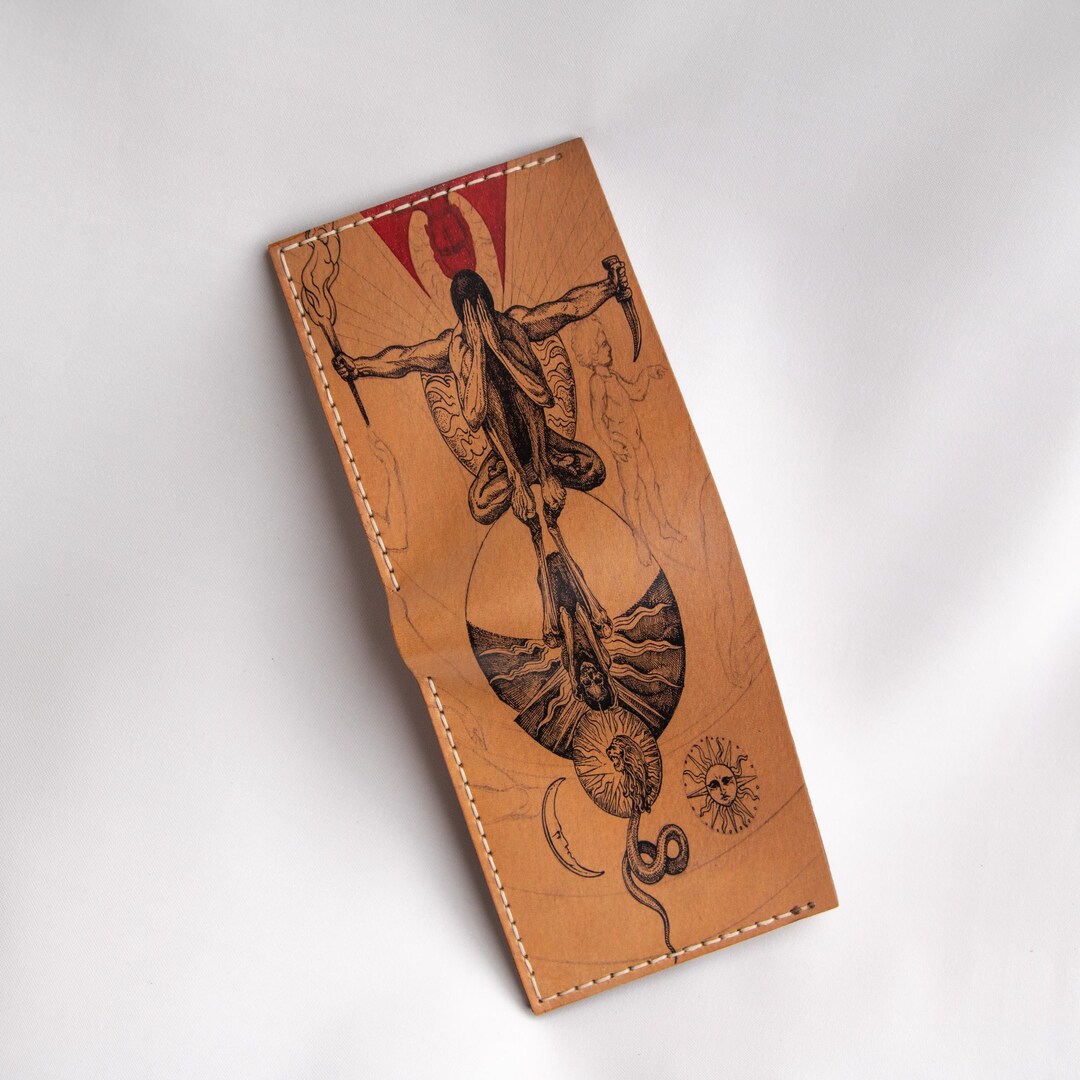 Handmade Leather Wallet: Duality's Balance Design, Celestial Motifs - Etsy