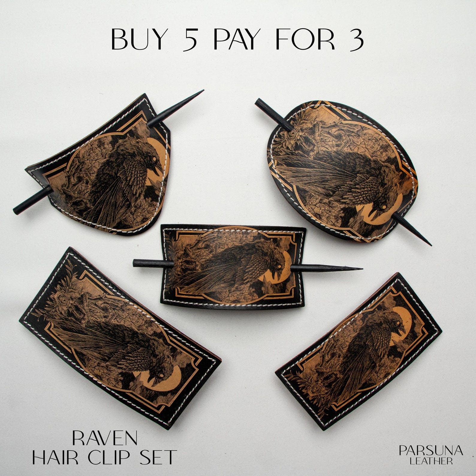 Handmade Leather Hair Clip: Raven Design - Etsy