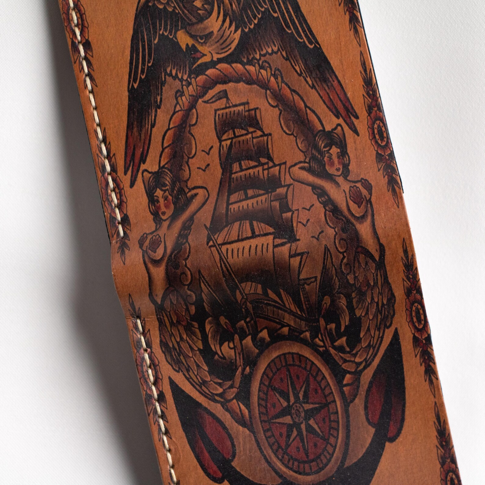 Handmade Leather Wallet: Navigator's Compass Design, Travel Accessories ...