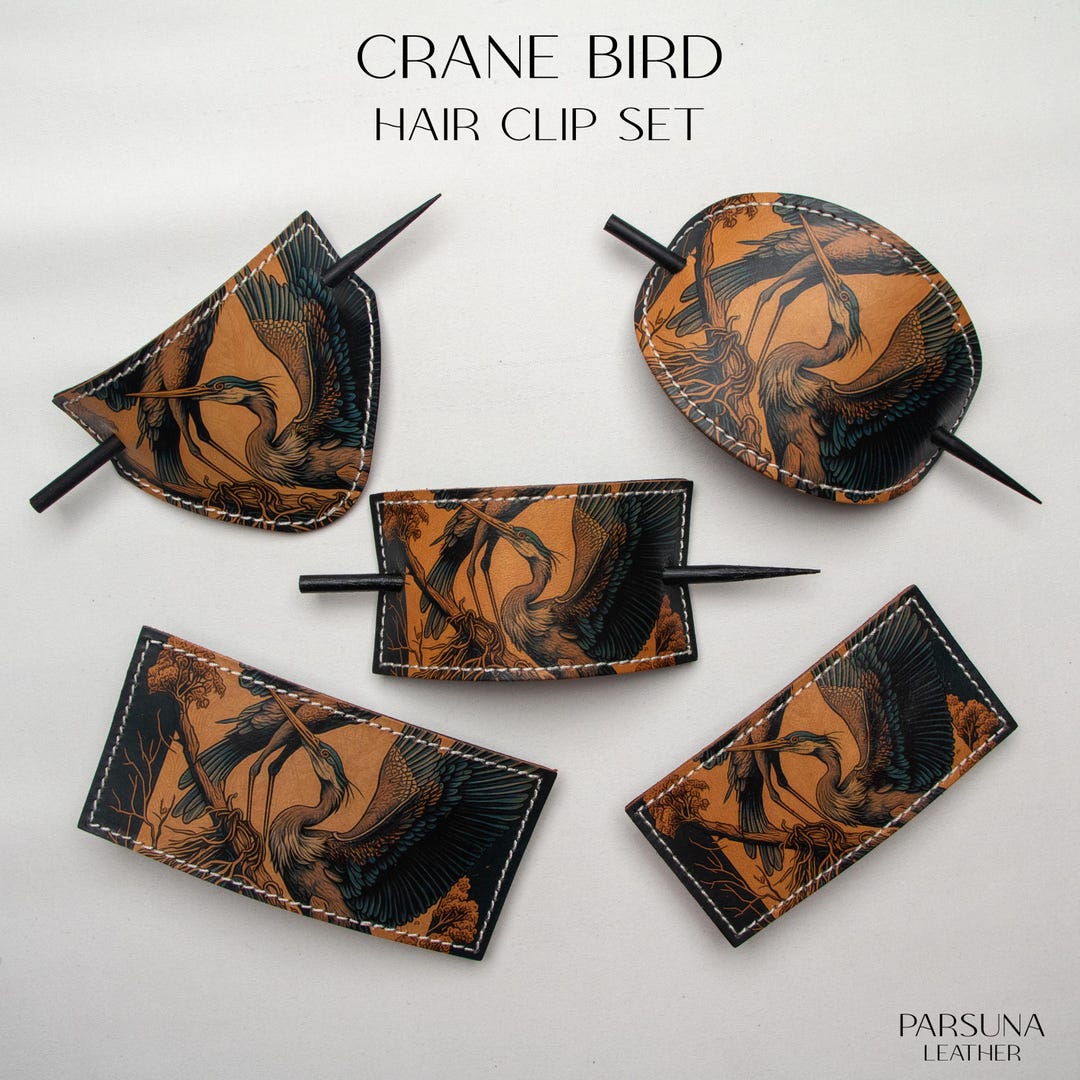 Handmade Leather Hair Stick - Crane Bird Design - Hair Accessory for ...