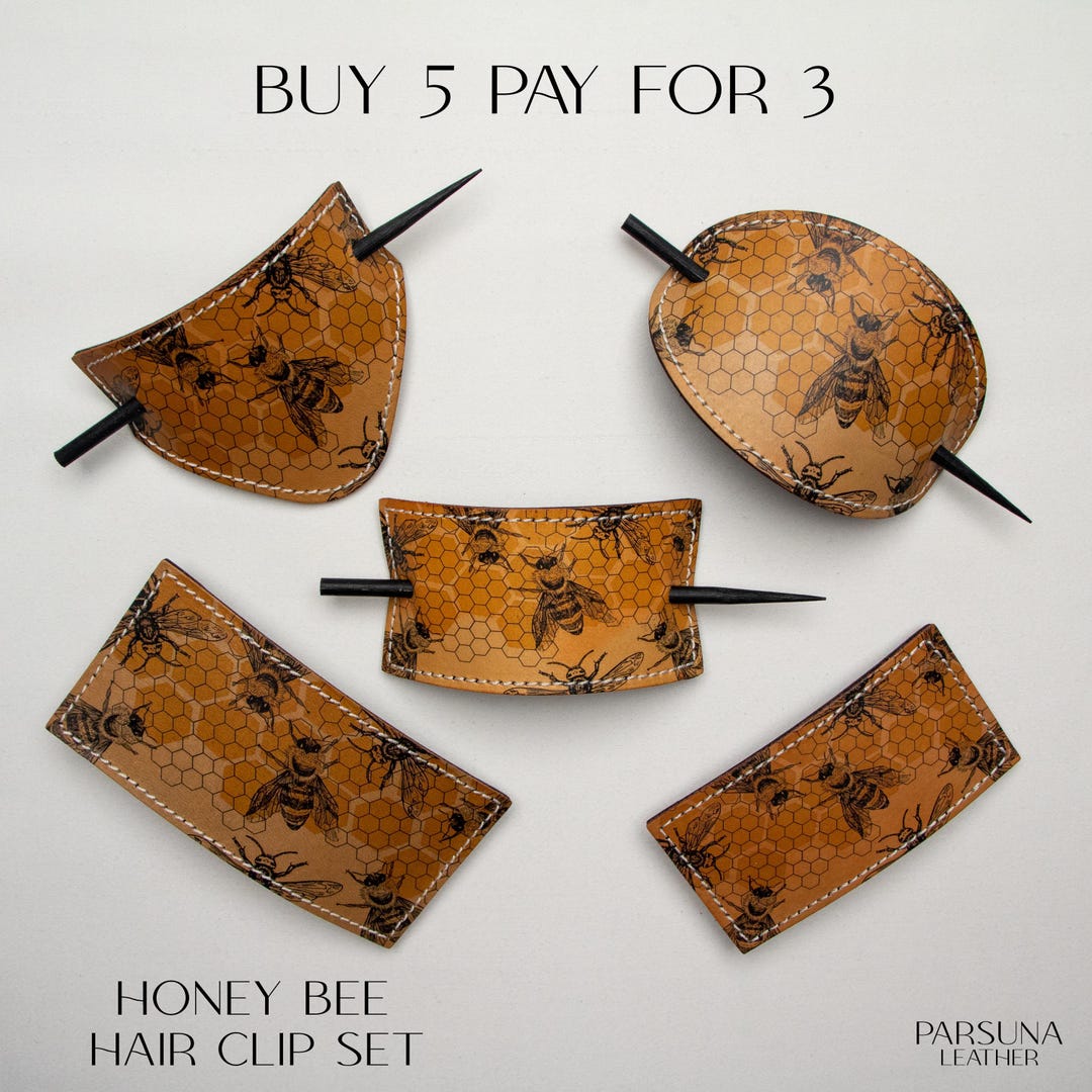 Handmade Leather Hair Claw: Honey Bee Design - Etsy