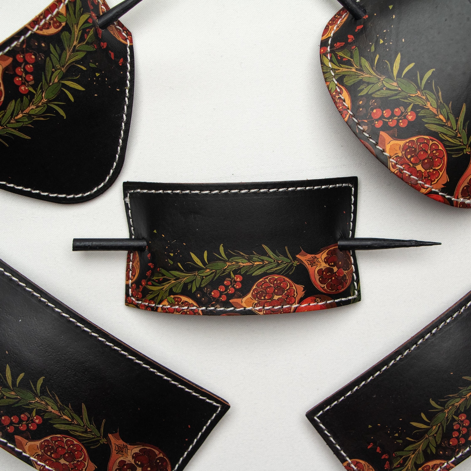 Handmade Leather Hair Clip Set: Pomegranate Design - Etsy