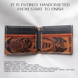 Handmade Leather Wallet: Navigator's Compass Design, Travel Accessories ...