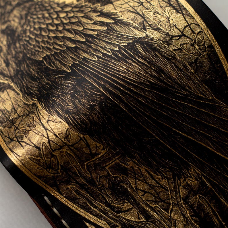 The Mystic Raven Gold Leaf Wallet | Gothic Crow Art Leather Bifold ...