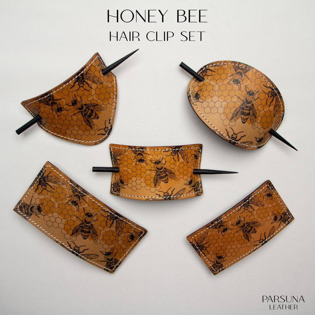 Handmade Leather Hair Stick: Honey Bee Hair Clip Set - Etsy