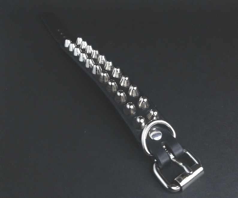 Studded Leather Wristband Cuff. 2-row Short UK77 Cone Studs Leather ...