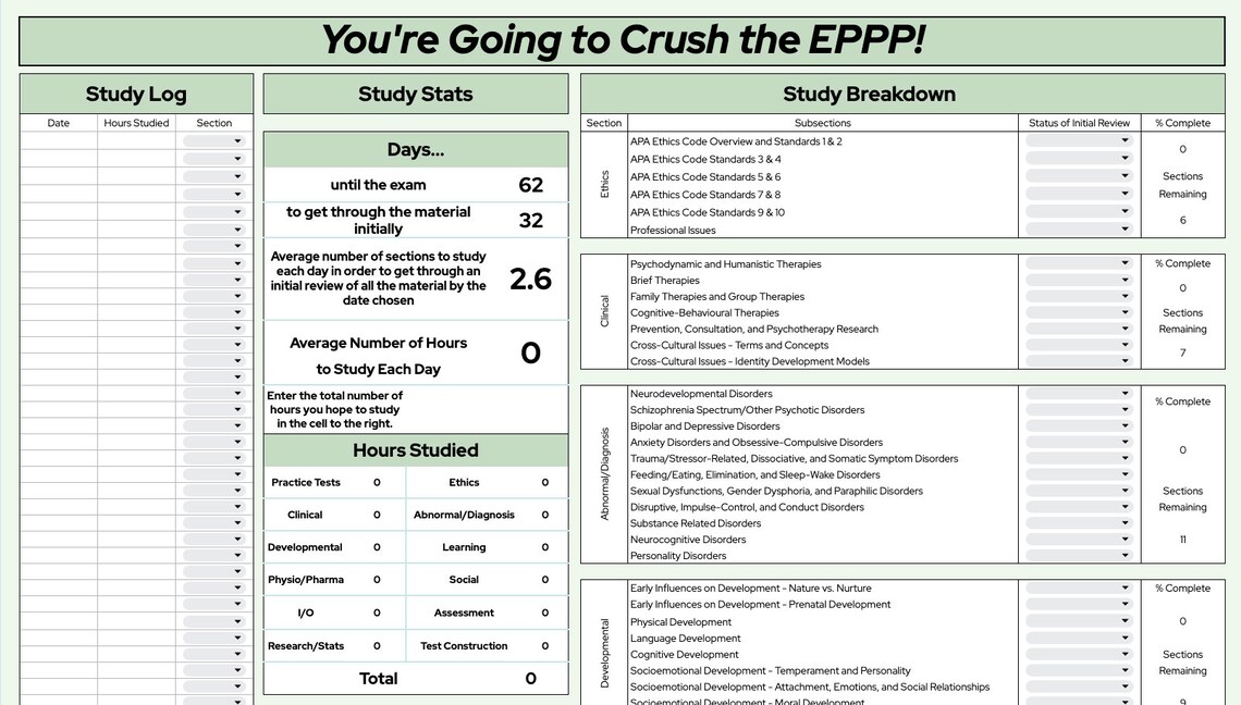 EPPP Study Tracker - Etsy