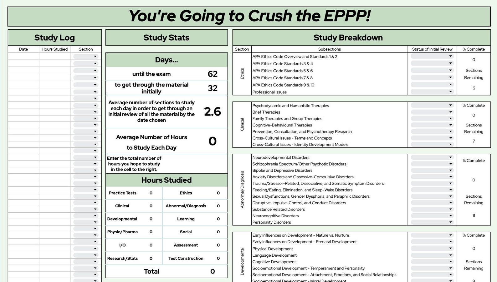 EPPP Study Tracker - Etsy