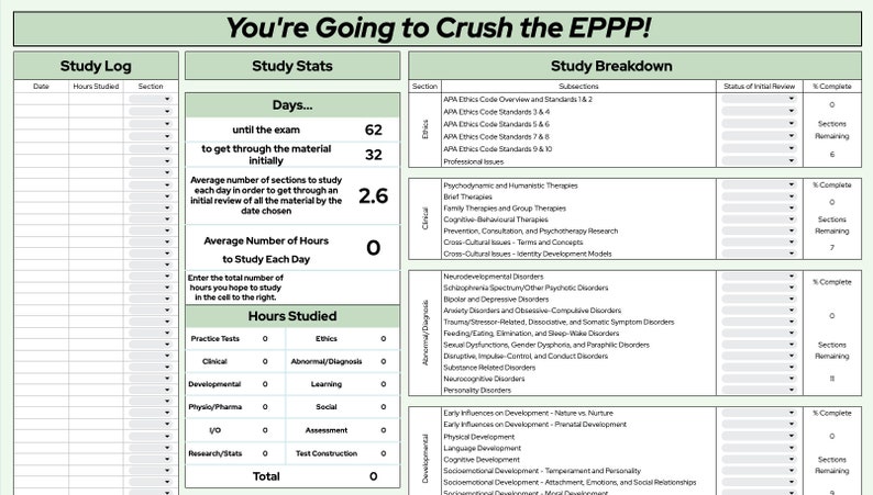 EPPP Study Tracker - Etsy