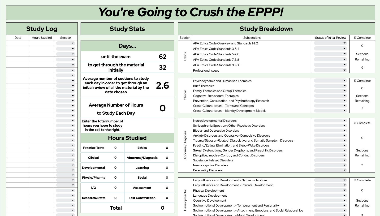 EPPP Study Tracker - Etsy