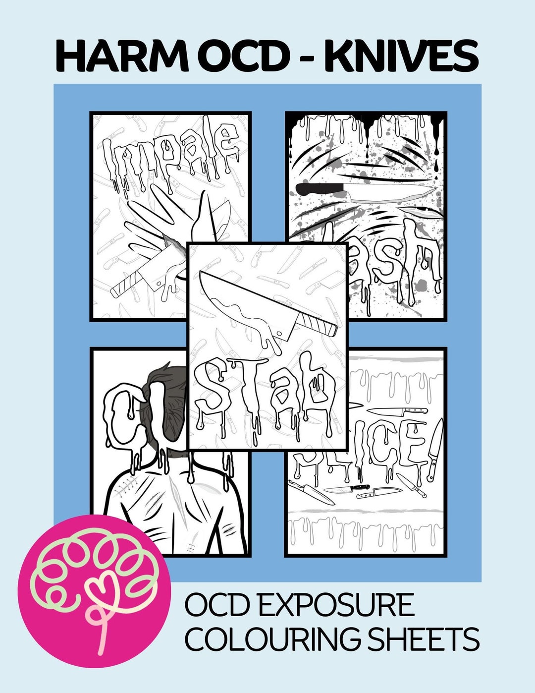 Knives - Harm OCD Colouring Pages - PDF & PNG - Etsy