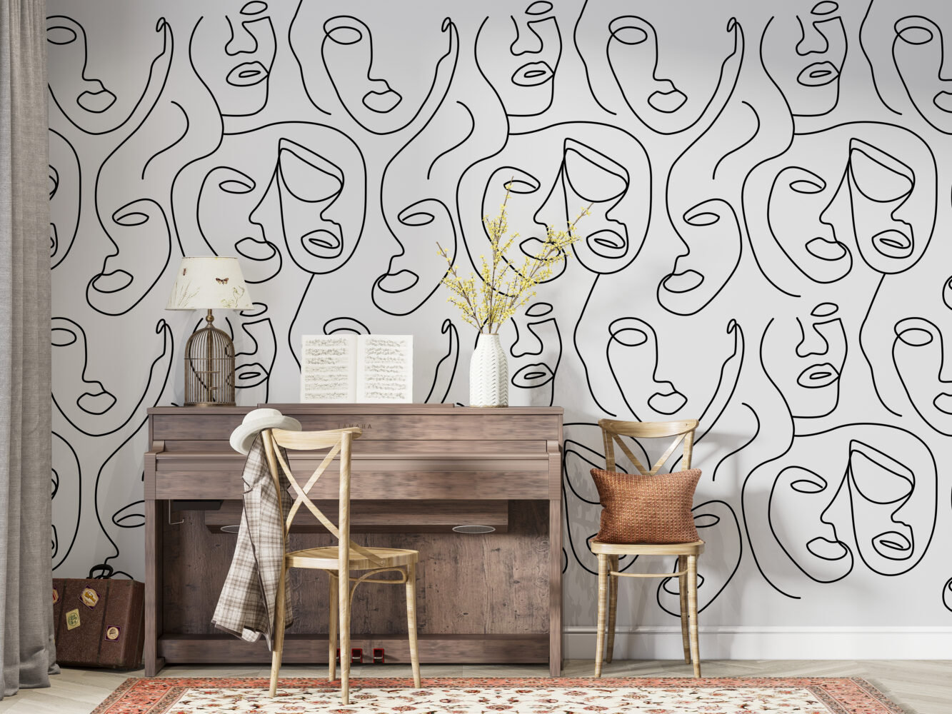 Gray Background Linear Portraits Wallpaper, Wall Mural , Peel and Stick ...