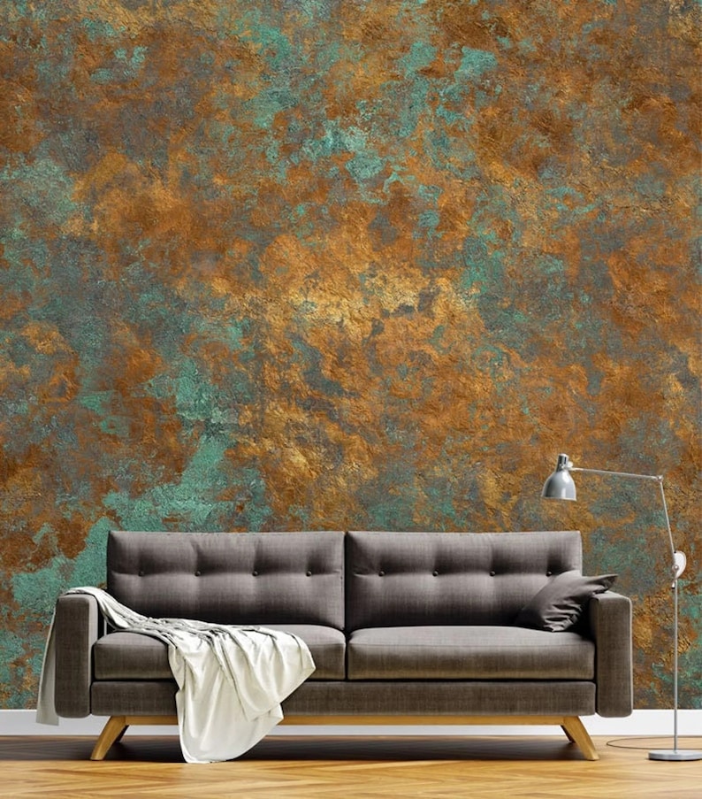 Rusty Copper Patina Wallpaper Mural: Self Adhesive Green Wall Decor ...