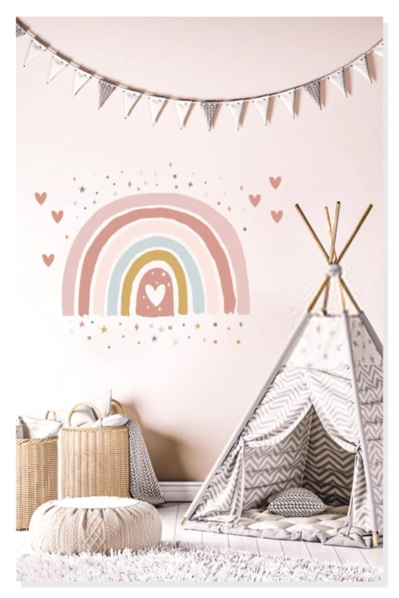 Boho Pink Rainbow Wall Decal: Hearts Nursery Decor - Etsy