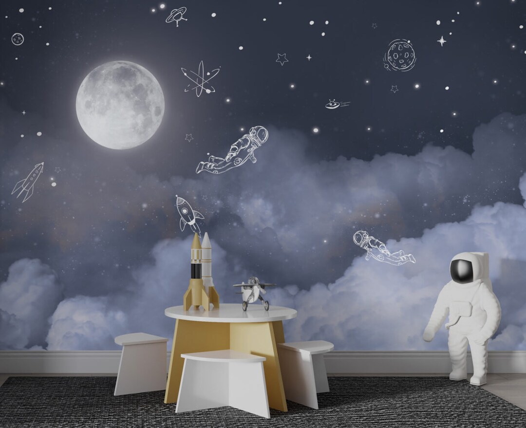 Linear Astronauts in the Moonlight,space Rockets Wall Mural,space and ...