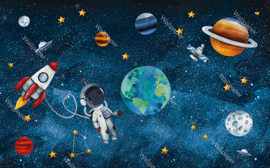 Kids Astronaut and Space Travel Wall Mural-space and Planets Themed ...