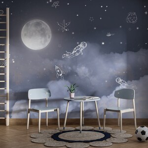 Linear Astronauts in the Moonlight,space Rockets Wall Mural,space and ...