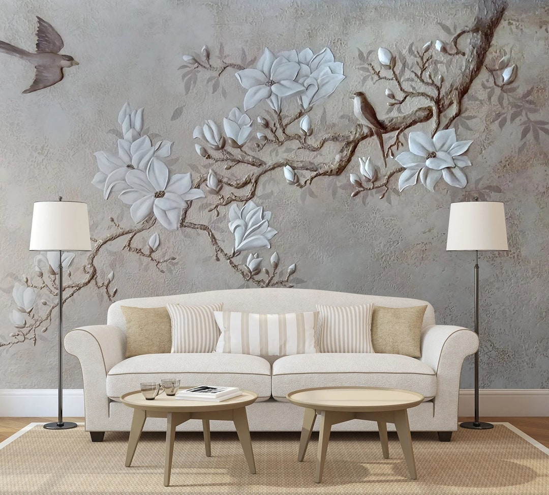 3D Look Floral Wallpaper Peel and Stick Removable Embossed Wall Mural ...