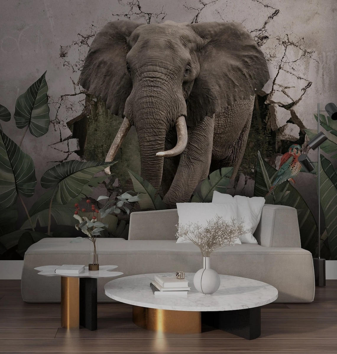 3D Realistic Look Wallpaper Elephant Coming Out of the Wall Wallpaper ...