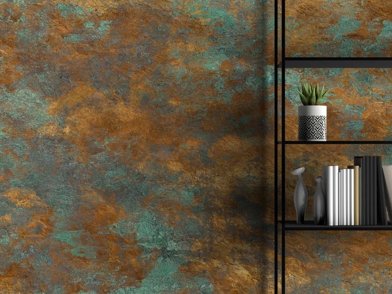 Rusty Copper Patina Wallpaper Mural: Self Adhesive Green Wall Decor ...