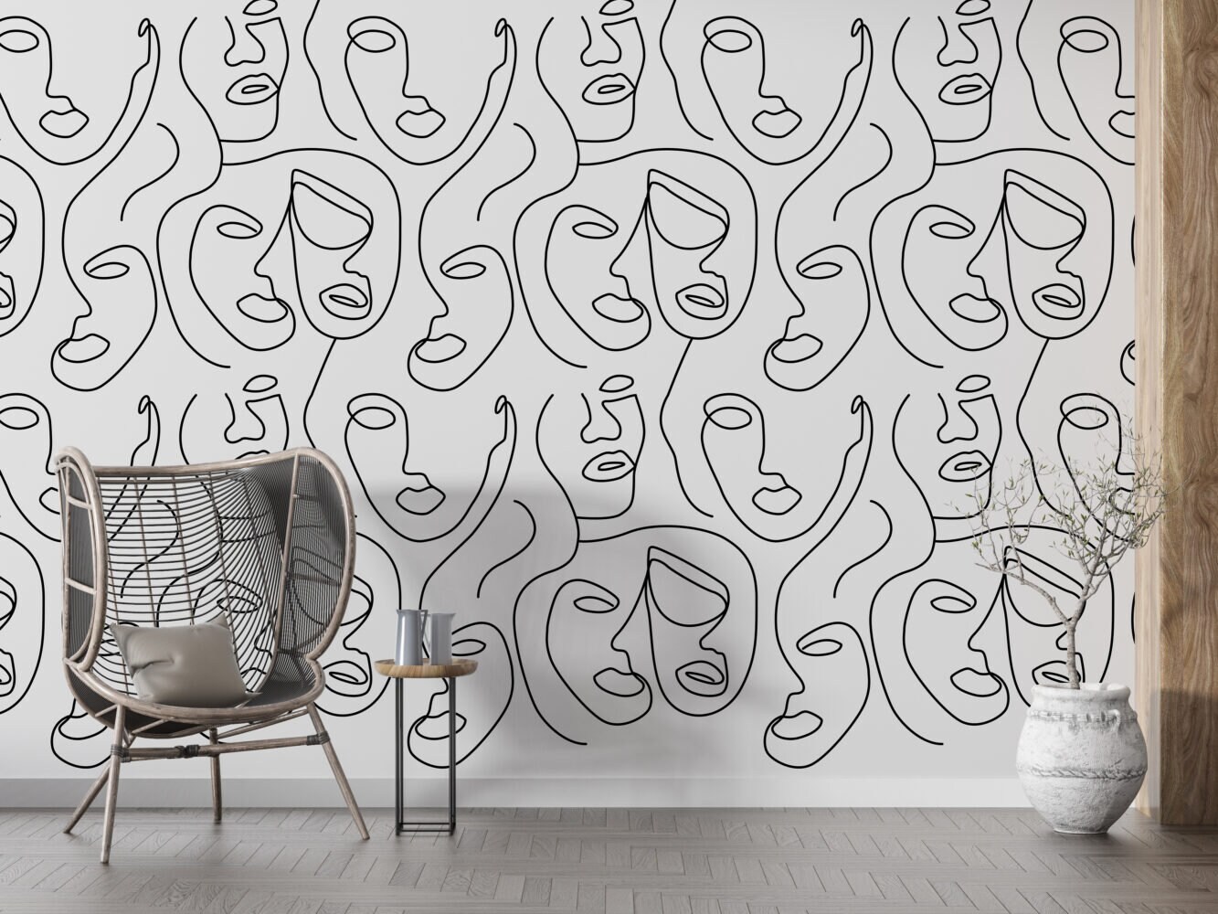 Gray Background Linear Portraits Wallpaper, Wall Mural , Peel and Stick ...