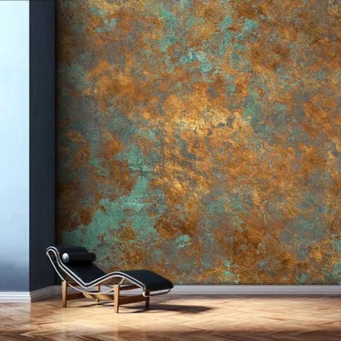 Rusty Copper Patina Wallpaper Mural: Self Adhesive Green Wall Decor ...
