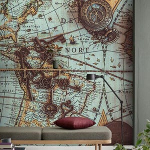 Antique Map and Compass 3D Wallpaper Mural - Etsy