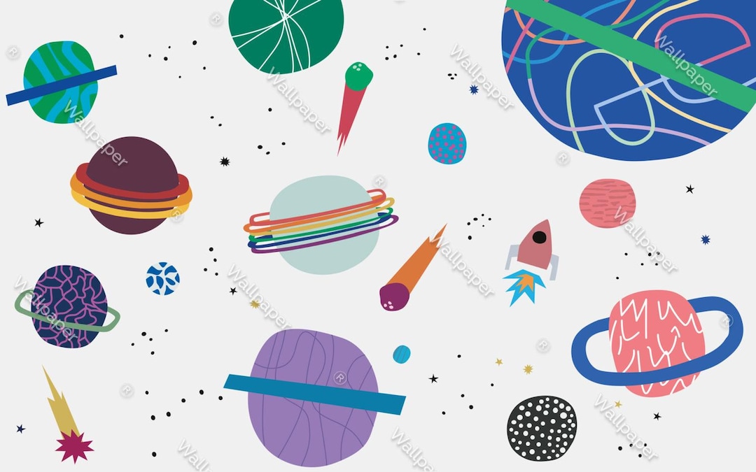 Line Art Space Wallpaper-linear Space and Planets Themed Wallpaper ...