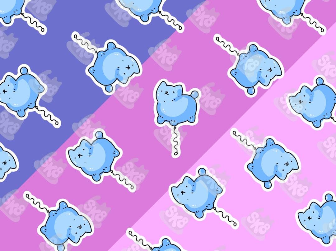 Blue Balloon Cat Sticker / Cute Cat / Kawaii Art / Blue / Funny Animal ...