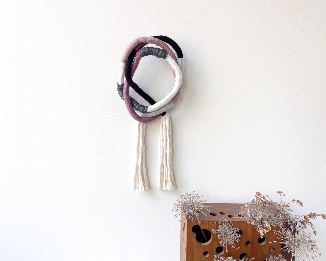 Boho Fiber Knot Wall Art for Living Room, Small Vertical Fiber Art Wall ...