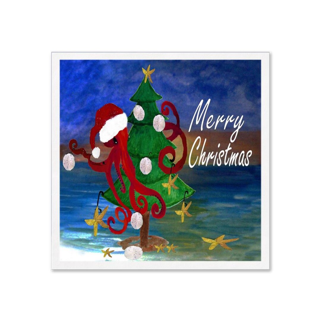 Red Santa Octopus Wrapped Around Christmas Tree Holiday Party Uncoined ...