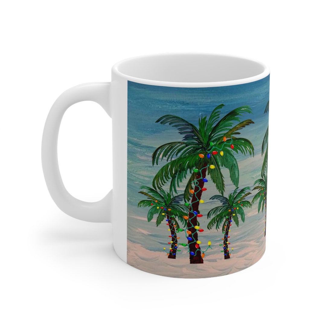 Tropical Christmas Palm Tree Mug, Holiday Art Ceramic Coffee Cup - Etsy