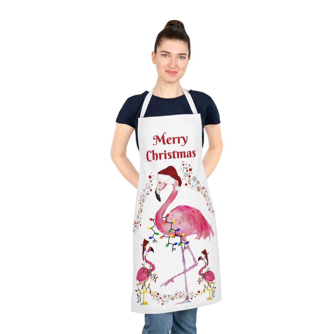 Christmas Flamingo Apron, Tropical Beach Holiday, Adult Kitchen Apron ...