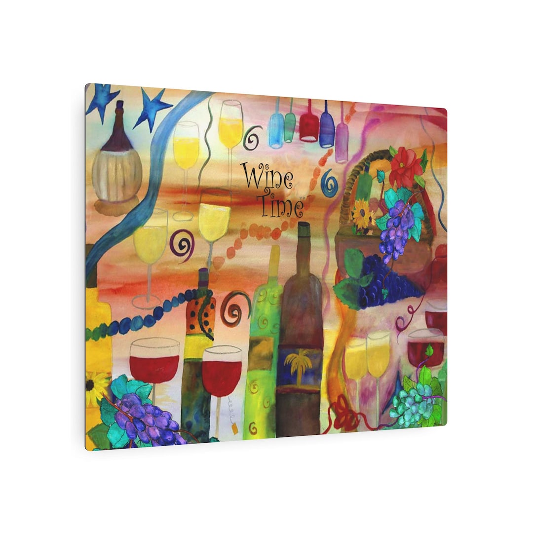 Metal Art Sign, Wine Time Wall Decor, Colorful Vineyard Theme Home Gift ...