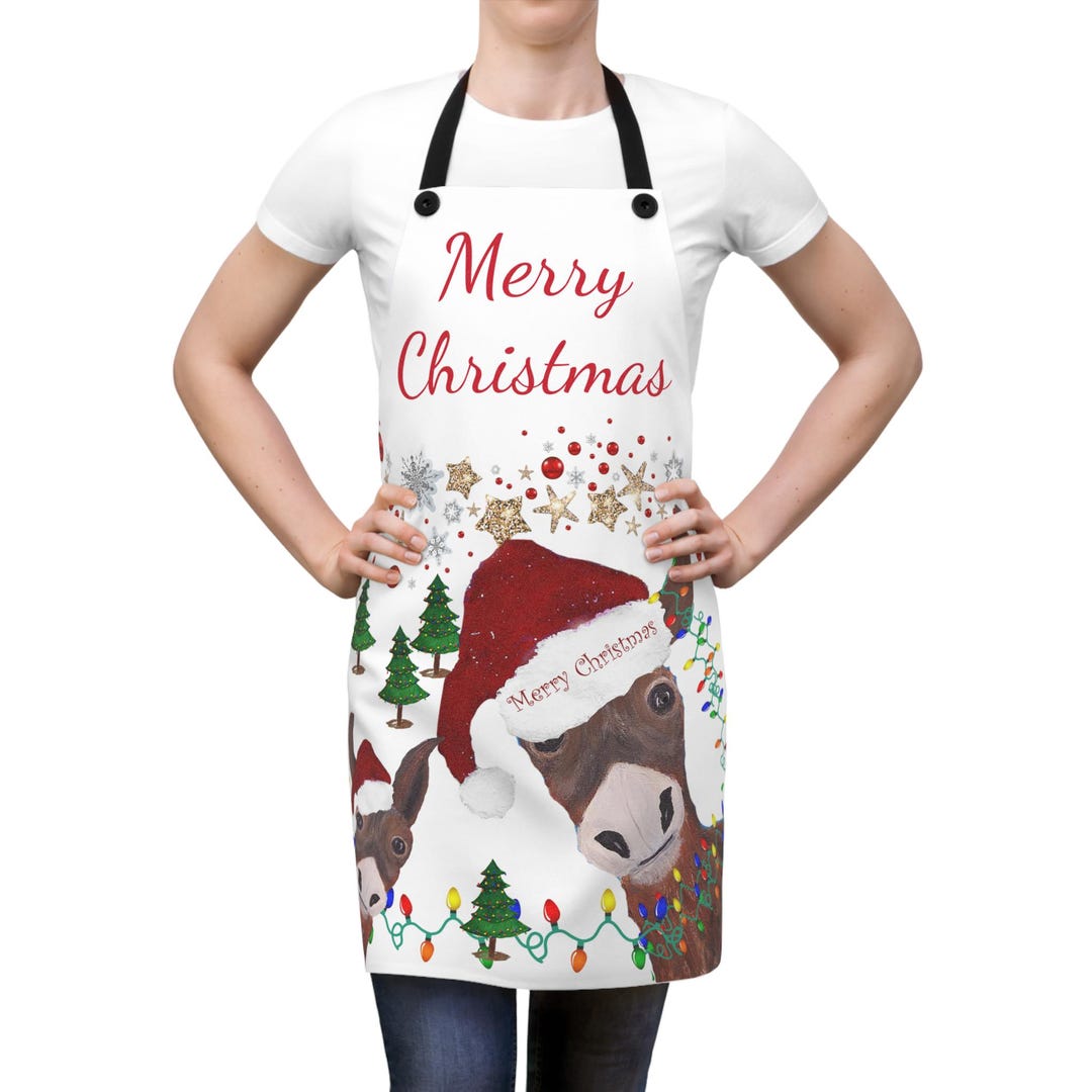Funny Christmas Donkey Farm Ranch Kitchen Cooking Apron, Secret Santa ...