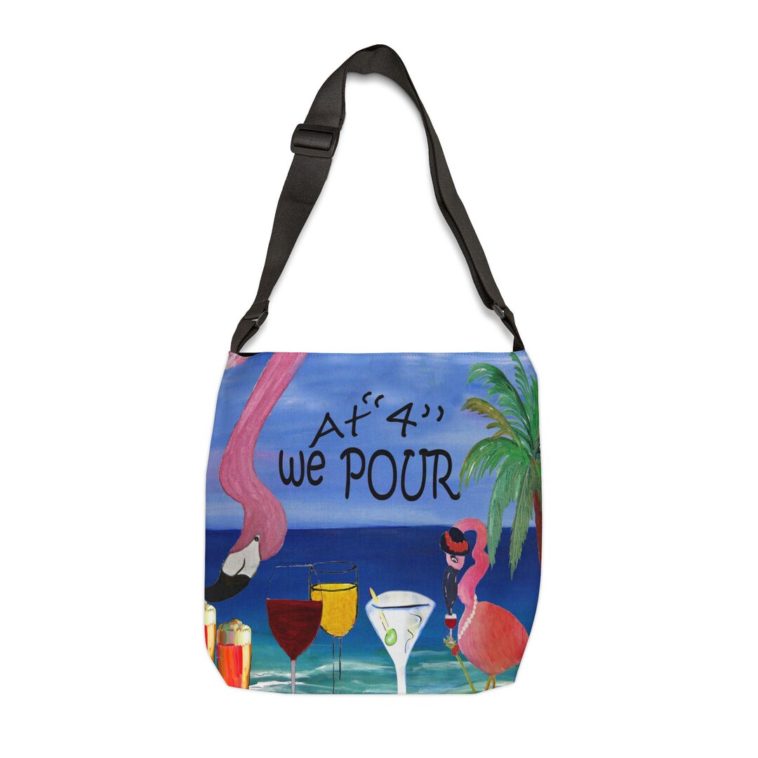 At 4" We Pour Flamingo Cocktail Tote Bag | Adjustable Strap, Beach Bar ...