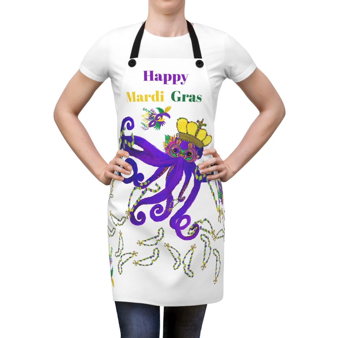 Octopus Mardi Gras Coastal Party Apron, Festive Coastal Beach Wear ...