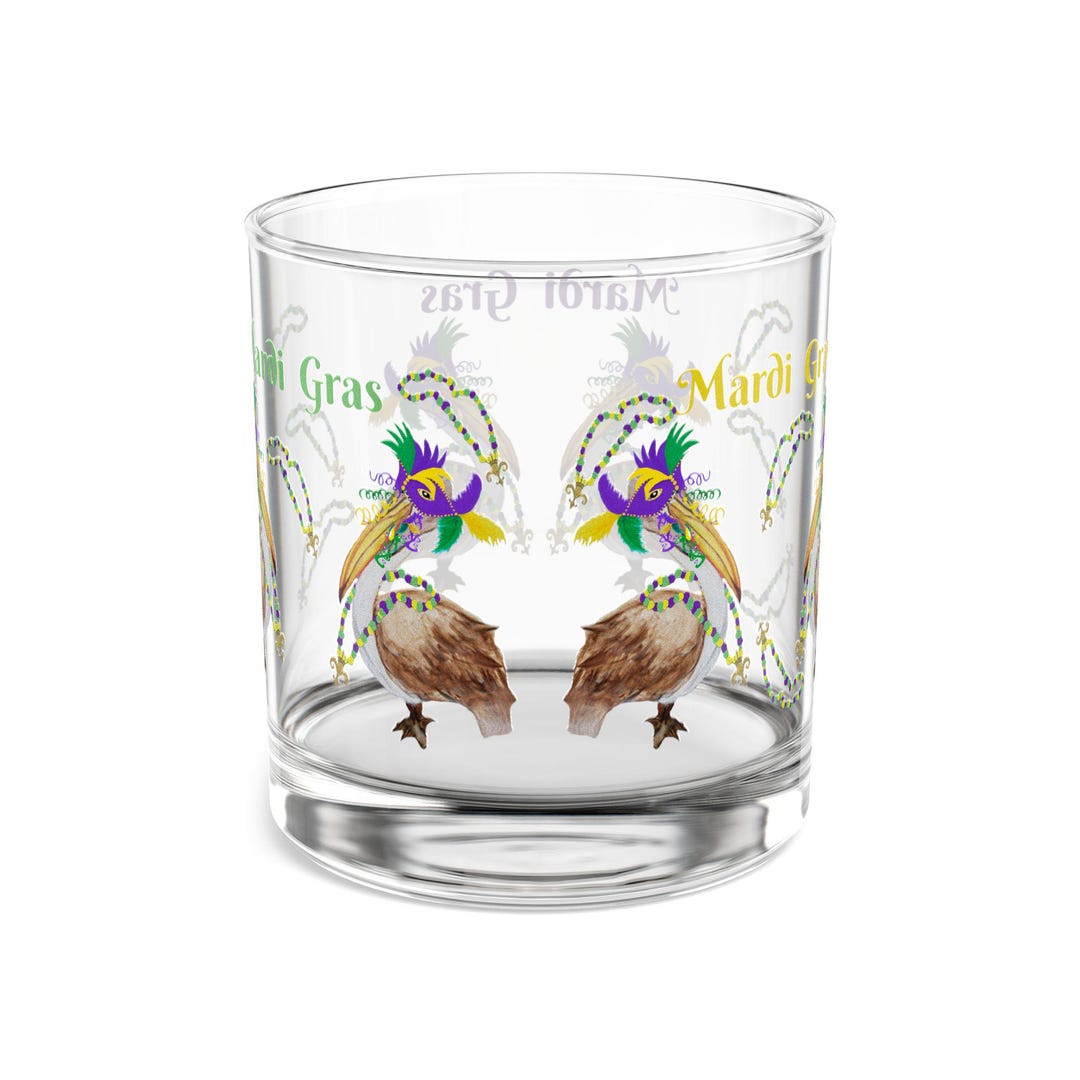 Pelican Mardi Gras Rocks Glass, 10oz - Coastal Glassware Barware, Party ...