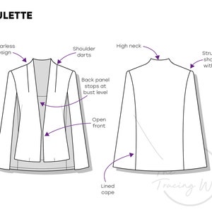 AMULETTE Cape Blazer Fully Lined Interior Collarless Design and Open Front - PDF Sewing Pattern ...