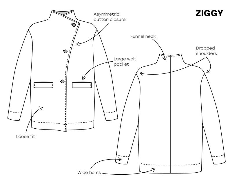 ZIGGY Oversized Wool Coat With Funnel Neck and Asymmetric Button ...