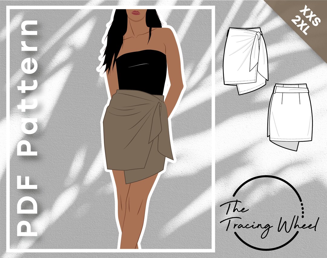 RAVEN Asymmetric Wrap Skirt Short Skirt PDF Sewing Pattern Women's Sizing - Etsy