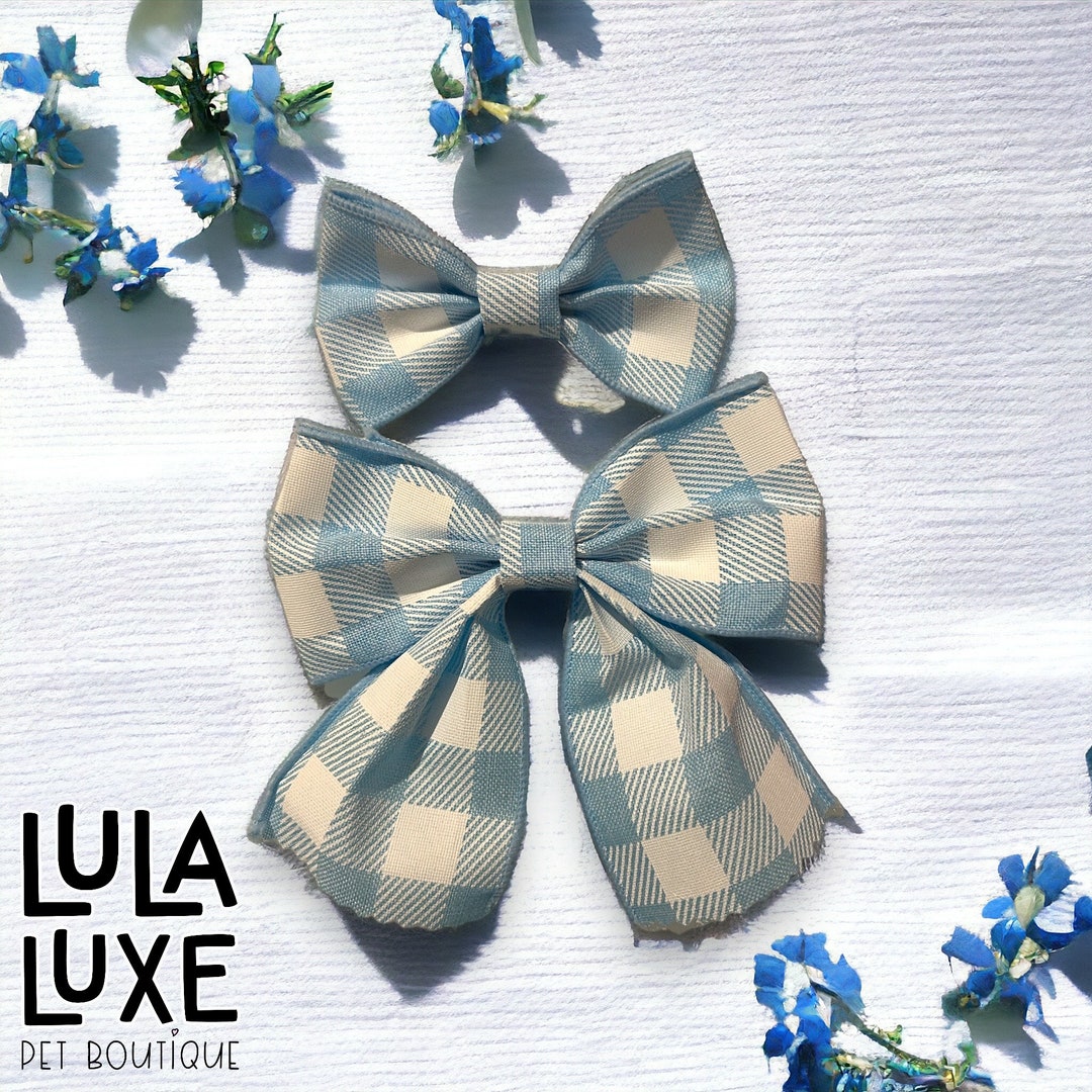 Blue & White Checks Bow Multiple Sizes - Etsy