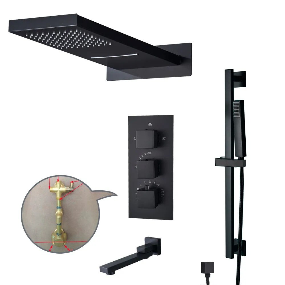 Luxury Waterfall Rainfall Shower Faucet Thermostat Valve Mixers Wall ...